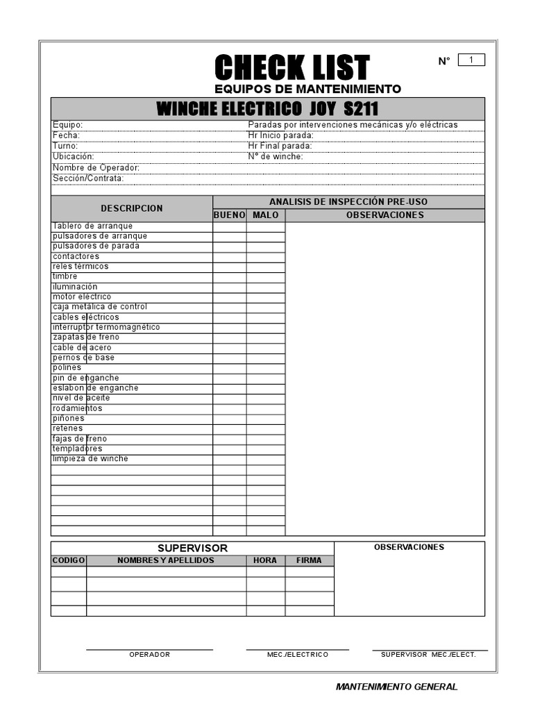Copia de Check list Equipos convencionales.xls | Eje | Embrague ...