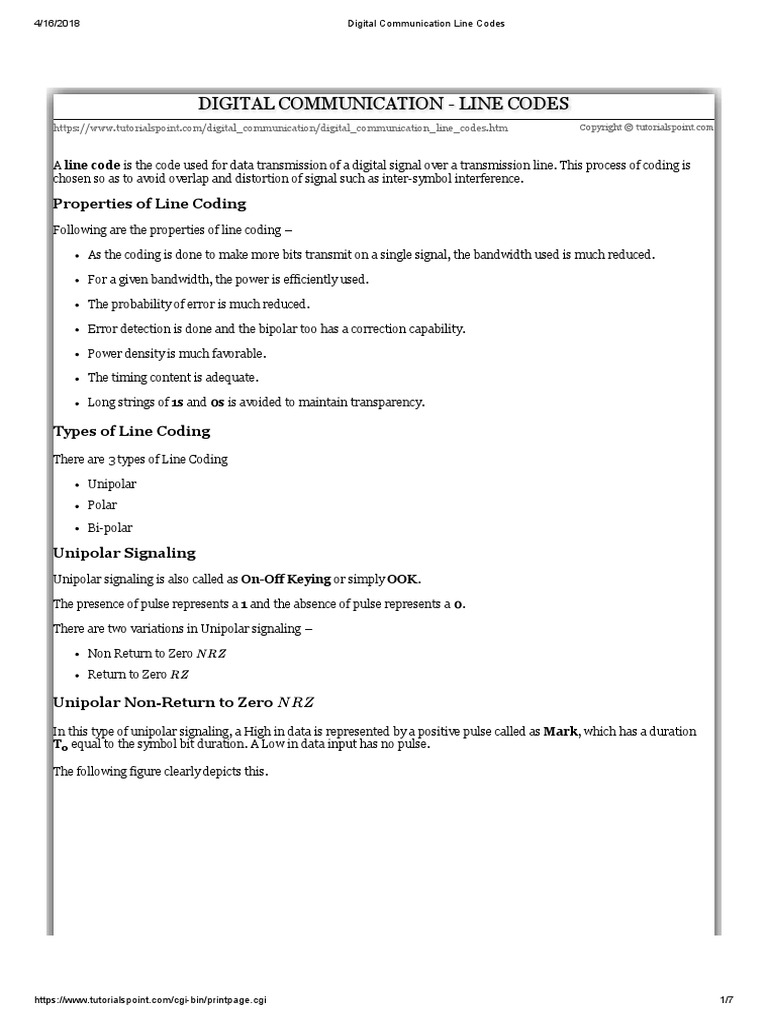 Digital Communication Line Codes PDF | PDF | Digital Signal | Spectral ...