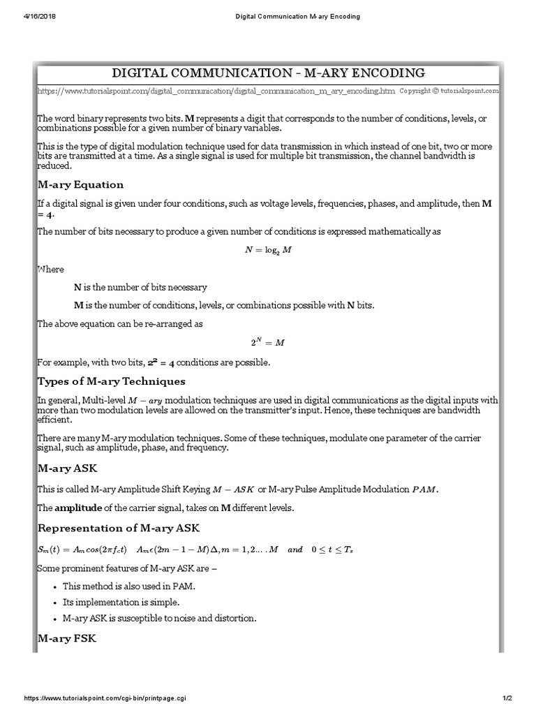 Digital Communication M-Ary Encoding | PDF | Modulation | Data Transmission