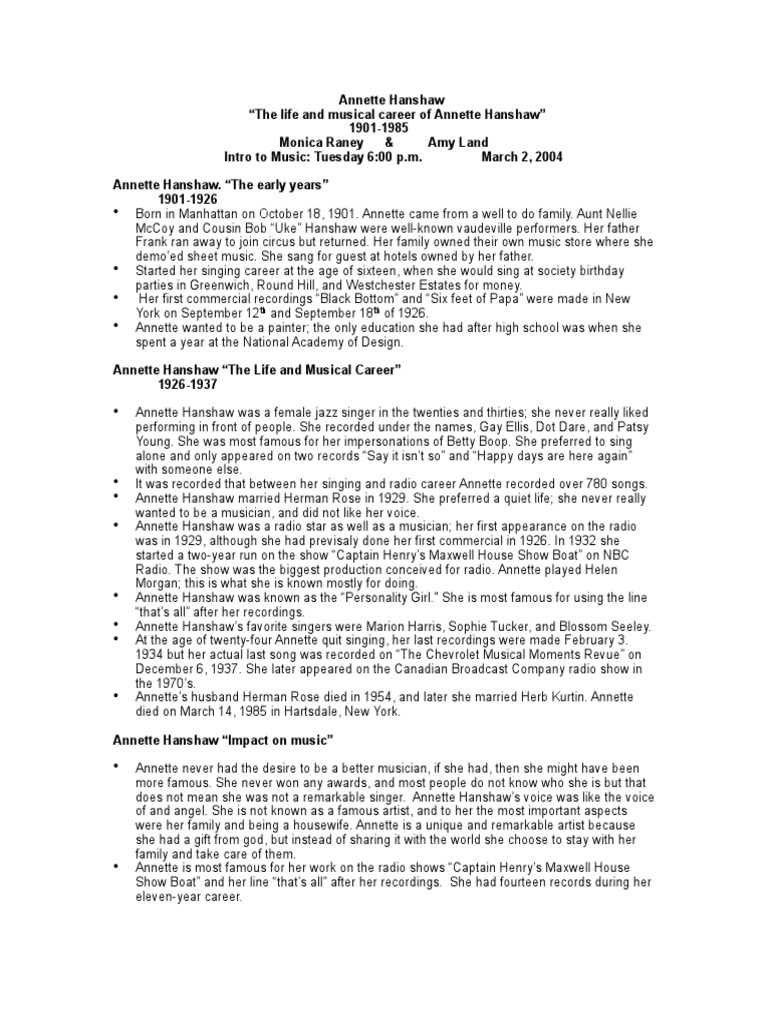 The Life & Musical Career of Annette Hanshaw (Monica Raney & Amy Land ...