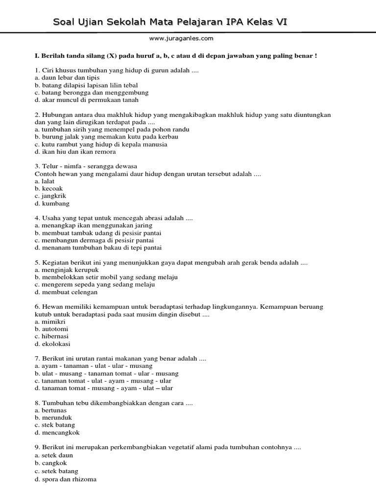 Soal Ujian Sekolah IPA Kelas 6 SD-MI | PDF