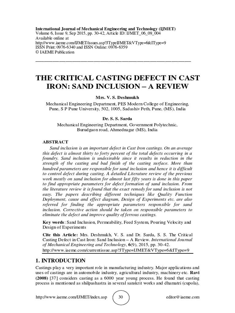 The Critical Casting Defect in Cast Iron Sand Inclusion PDF | Download Free PDF | Casting ...