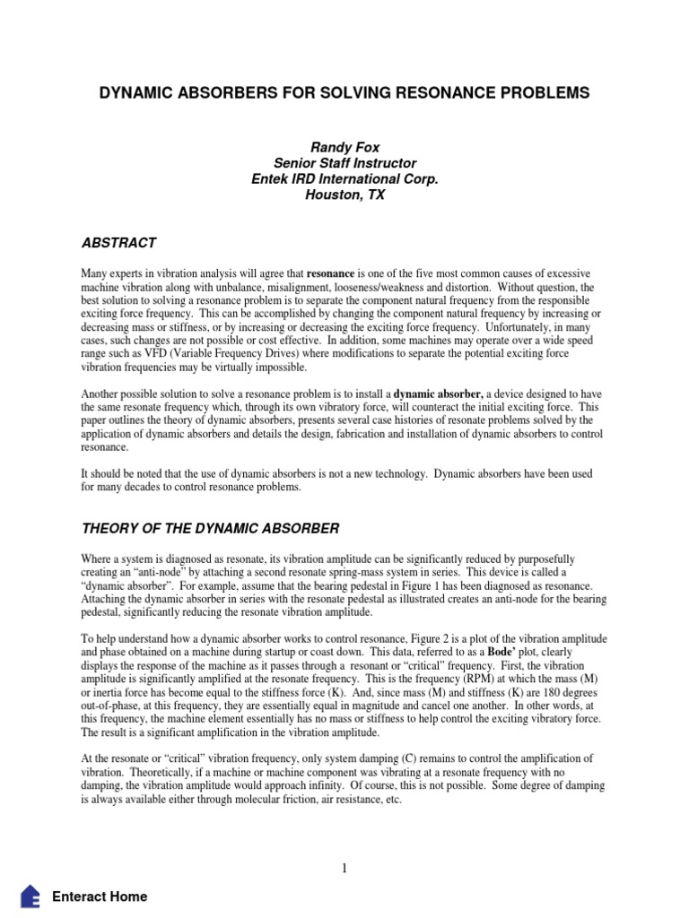 Dynamic Vibration Absorber Overview | PDF | Resonance | Bearing ...