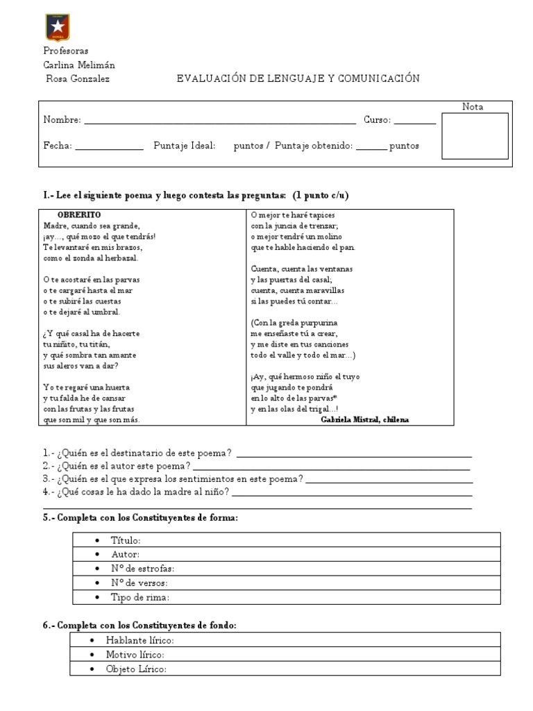 prueba 5°poemas | Rima