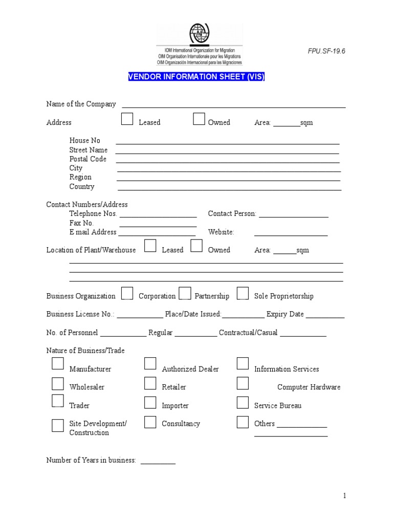 Vendor Information Sheet (VIS) | PDF | Payments | Cheque