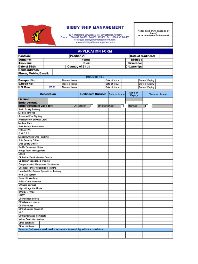 Bibby Ship Management: Application Form | PDF | Oil Tanker | Ships