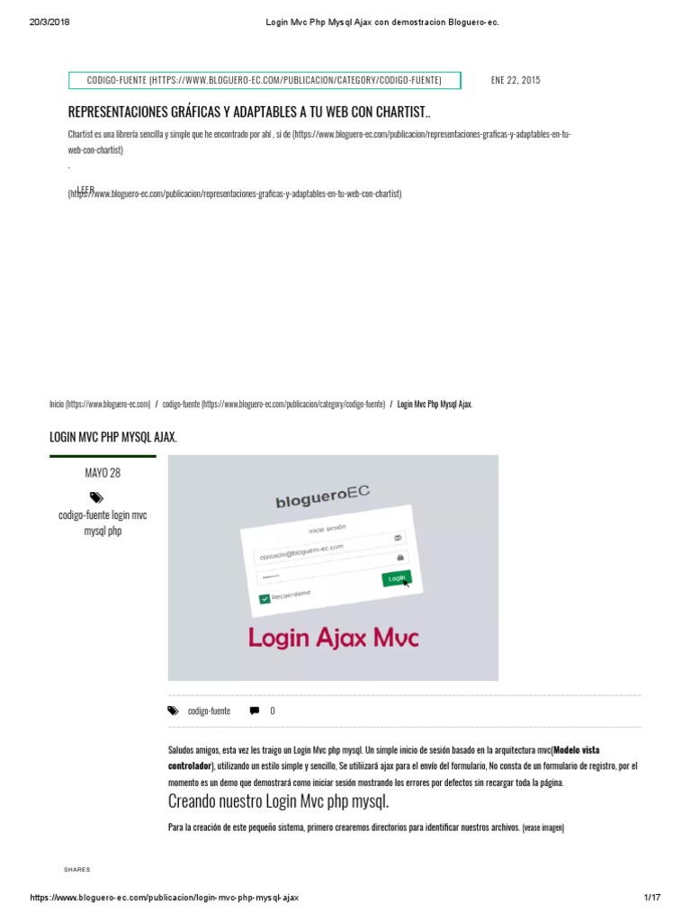 Login MVC PHP Mysql Ajax Con Demostracion Bloguero-Ec | PDF | Modelo – Vista – Controlador | Php