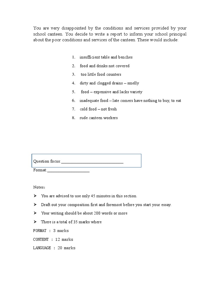 Directed Writing Report About The School Canteen | PDF | Foods
