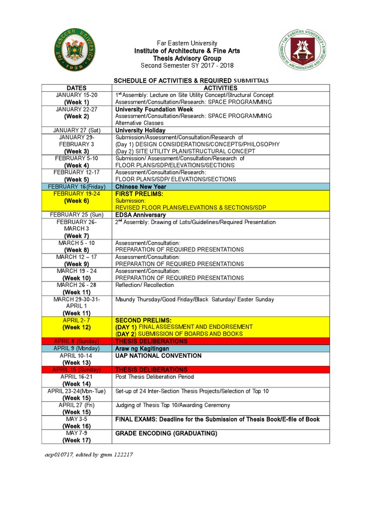 Thesis Schedule 2nd Sem 17-18-1 | PDF | Thesis