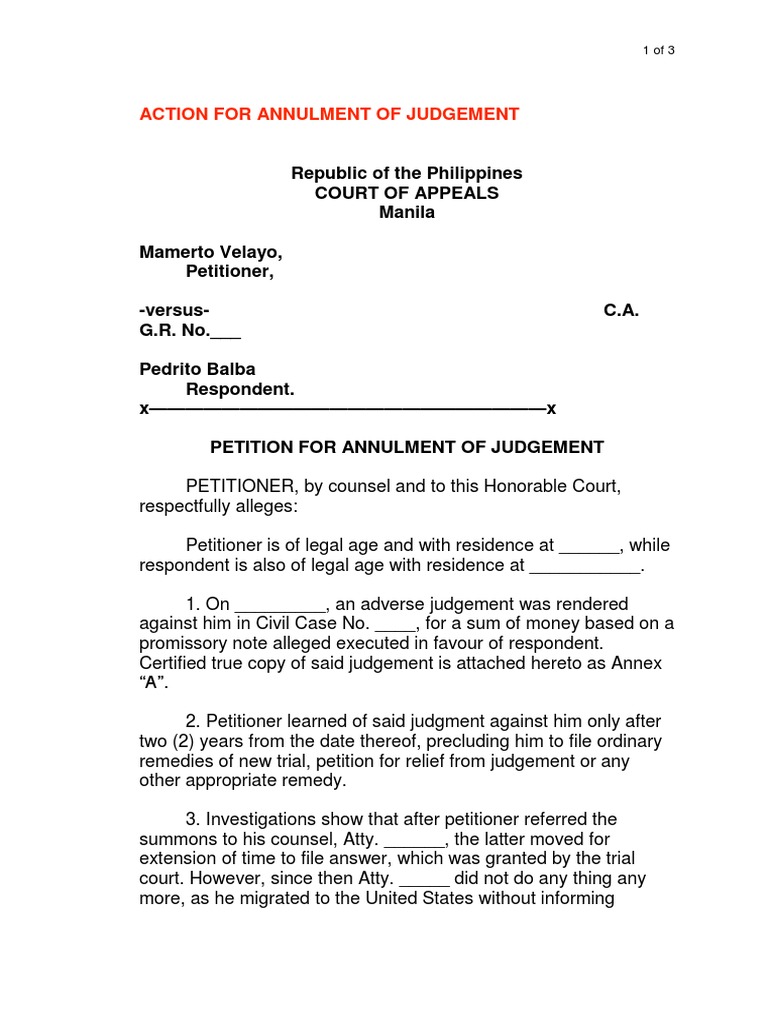 Petition for Annulment of Judgement | Courts | Judgment (Law) | Free 30-day Trial | Scribd