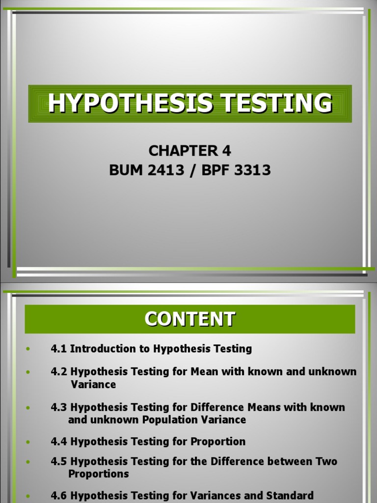Chapter 4 Hypothesis Testing | PDF | Research Methods | Type I And Type ...