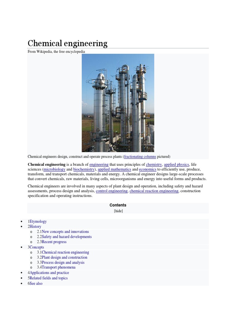 Chemical Engineering: From Wikipedia, The Free Encyclopedia | PDF ...
