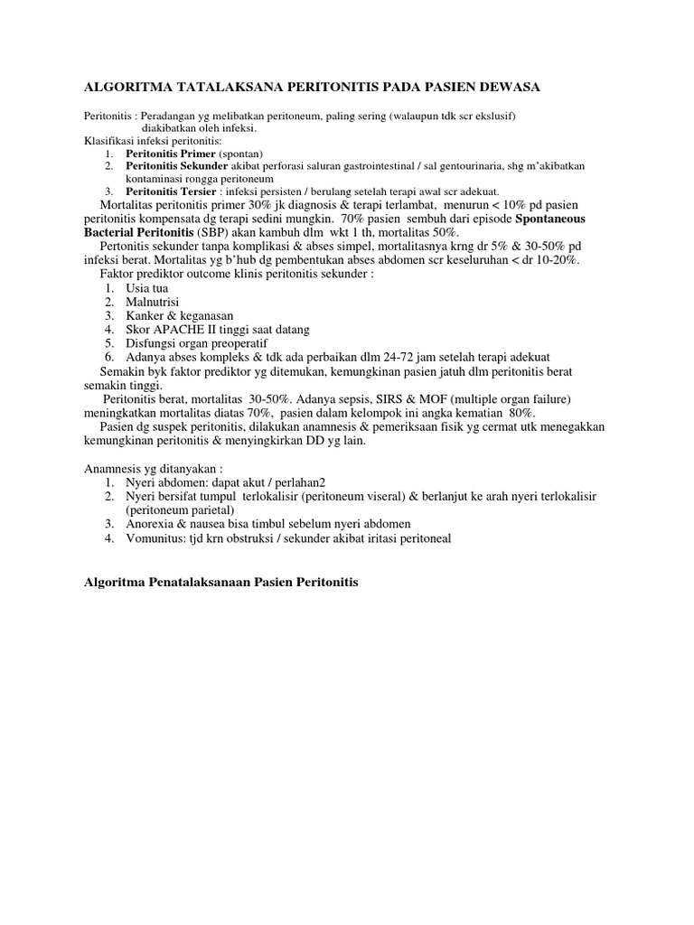 Algoritma Tatalaksana Peritonitis Dewasa | PDF