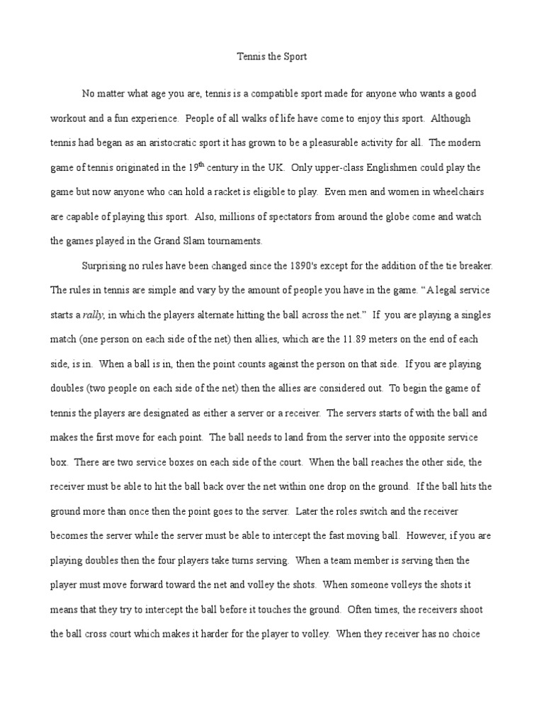 Tennis Essay | PDF | Games Of Physical Skill | Ball Games