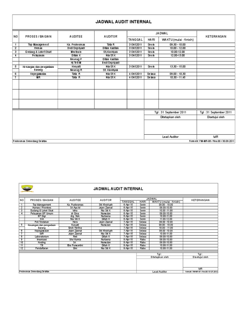 Jadwal Audit Internal | PDF