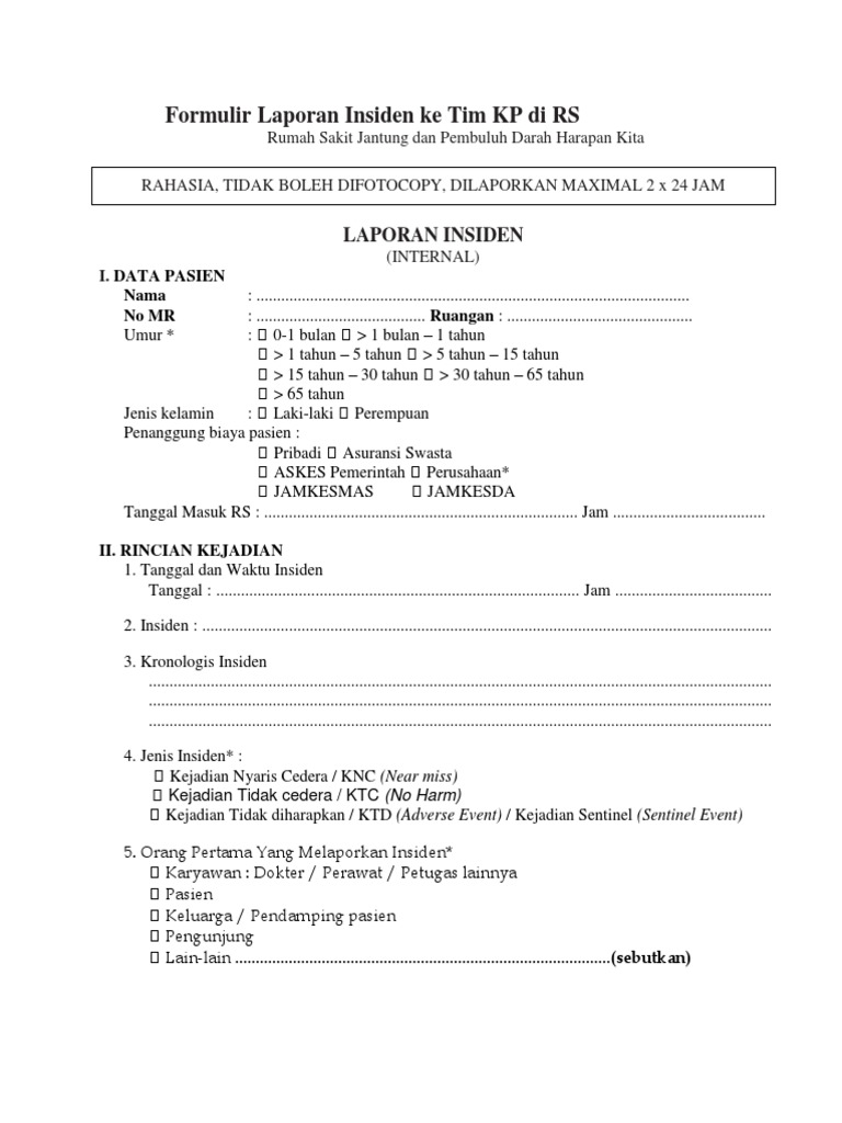 Formulir Laporan KNC, KTC, KTD Dan Sentinel 2 | PDF