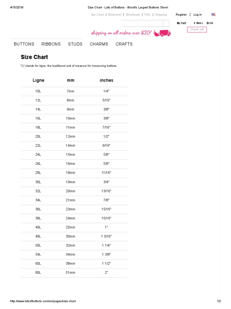 Size Chart - Buttons | PDF