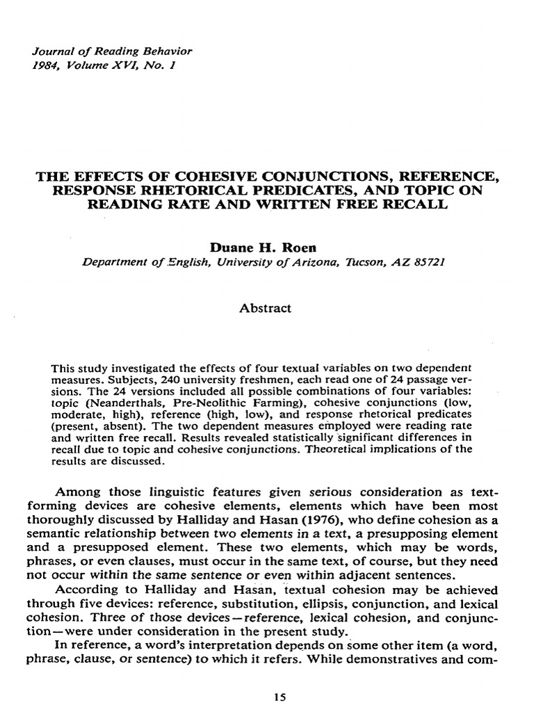 The Effects of Cohesive Conjunctions, Reference, Response Rhetorical ...