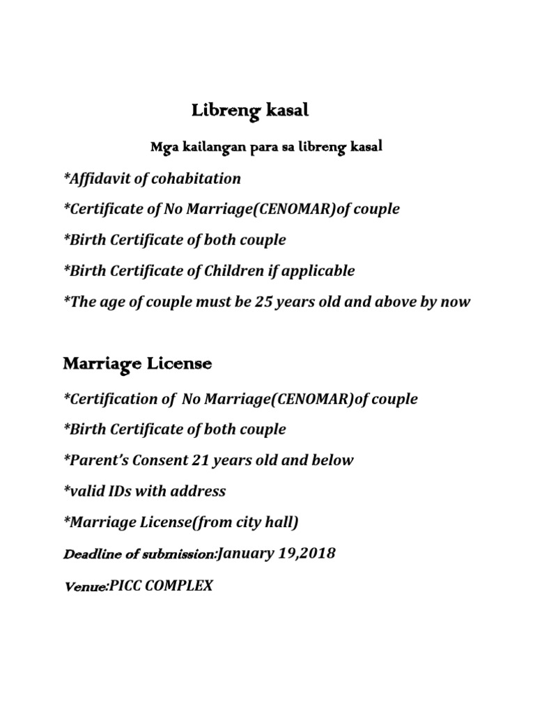 Mga Kailangan para Sa Libreng Kasal | PDF