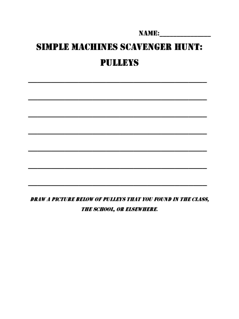 Simple Machines Scavenger Hunt - Pulleys | PDF