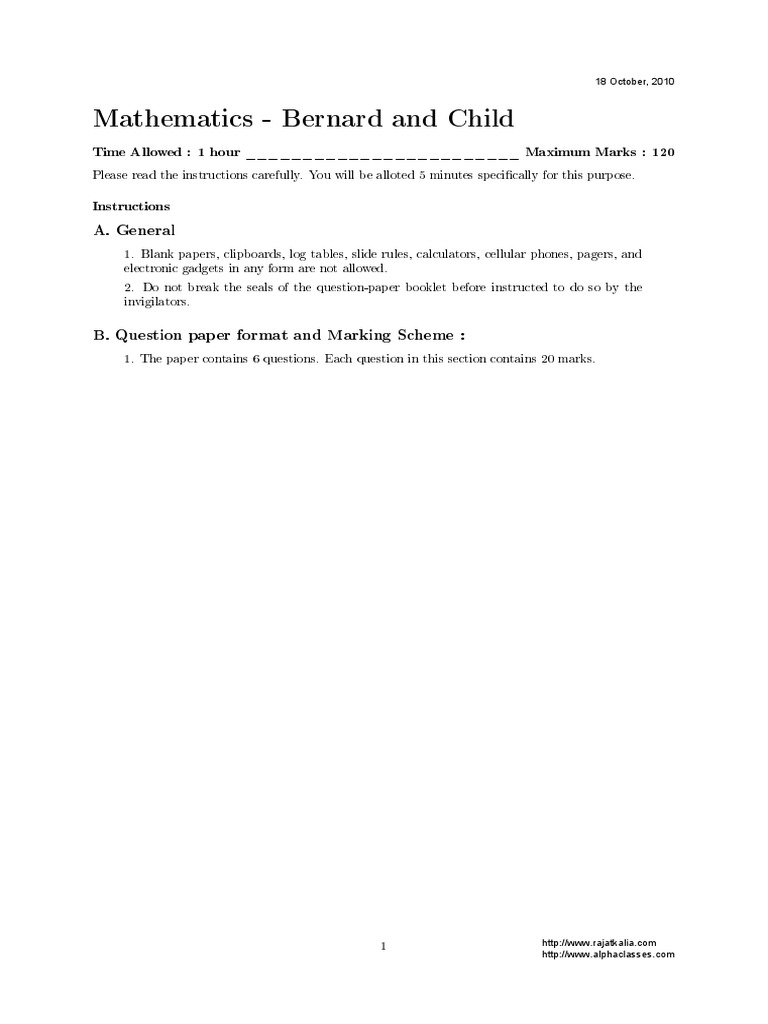 Mathematics - Bernard and Child: A. General | PDF