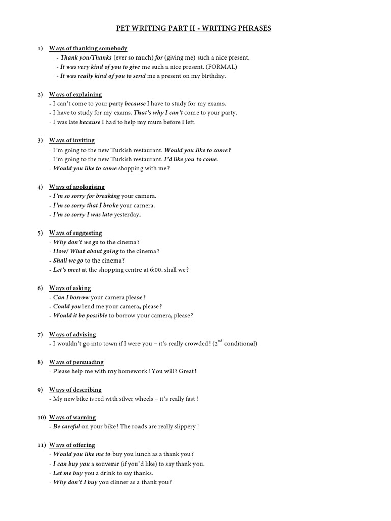 Pet Writing Part II Phrases | PDF