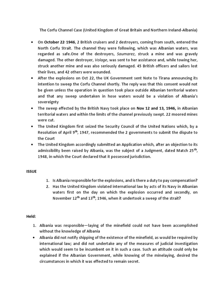 The Corfu Channel Case Digest | PDF | Justice | Crime & Violence