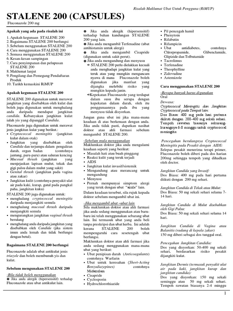 Stalene 200 (Capsules) (Fluconazole) Medispec (M) Sdn. Bhd. 8apr2015 BM ...