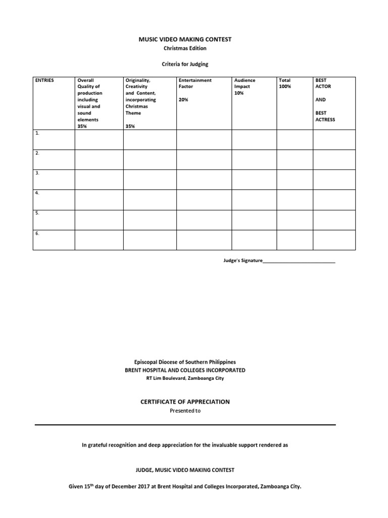 Music Video Making Contest: Christmas Edition Criteria For Judging ...