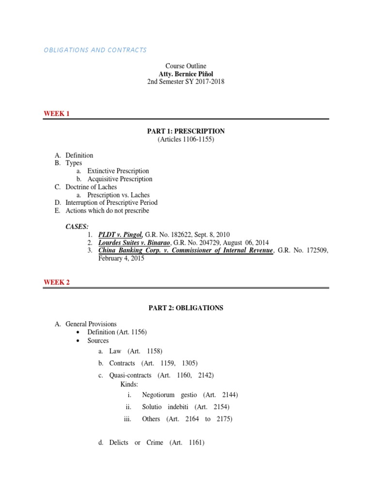 Obligations and Contracts: A Comprehensive Overview of Prescription, Sources and Remedies of ...