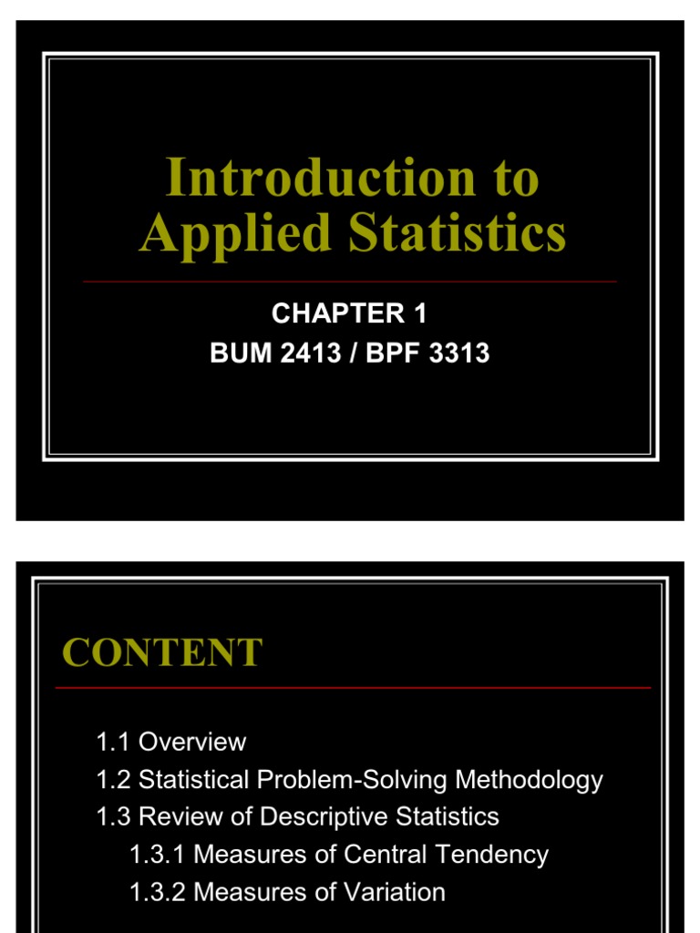 Chapter 1 Introduction To Applied Statistics 111 Statistics Standard Deviation