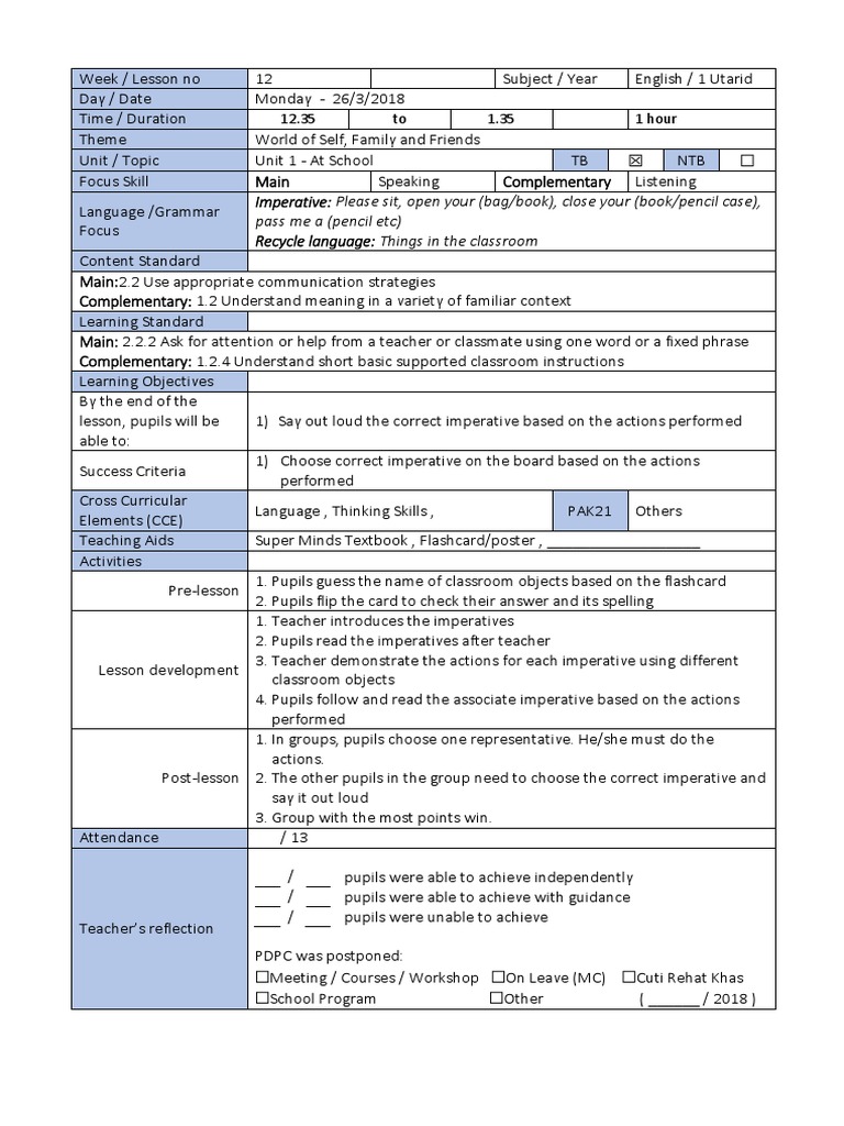 Template LP CEFR Year 1 | PDF | Teachers | English Language