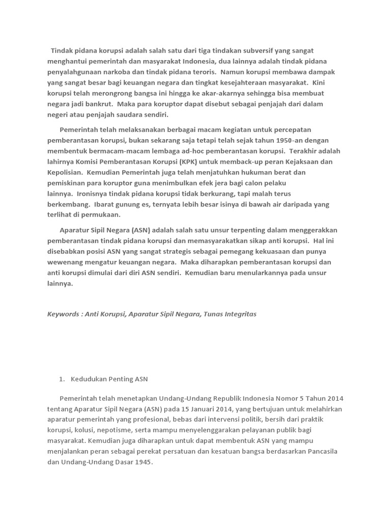 Tindak Pidana Korupsi Adalah Salah Satu Dari Tiga Tindakan Subversif ...
