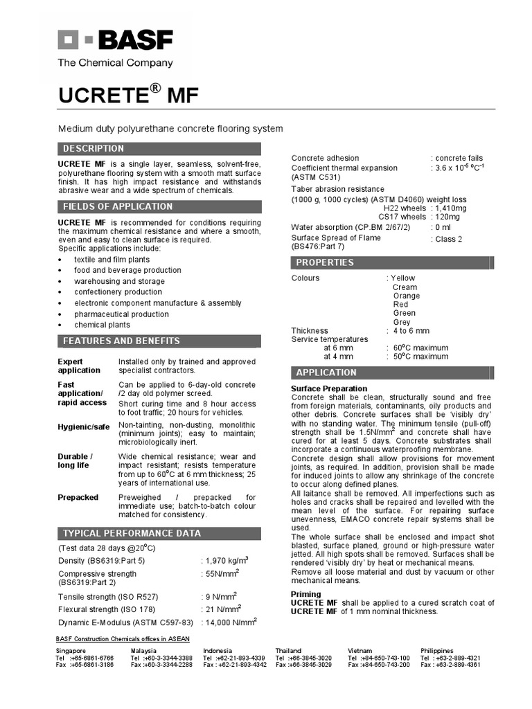 Ucrete MF: Medium Duty Polyurethane Concrete Flooring System | PDF ...