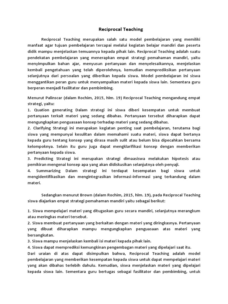 Model Reciprocal Teaching | PDF