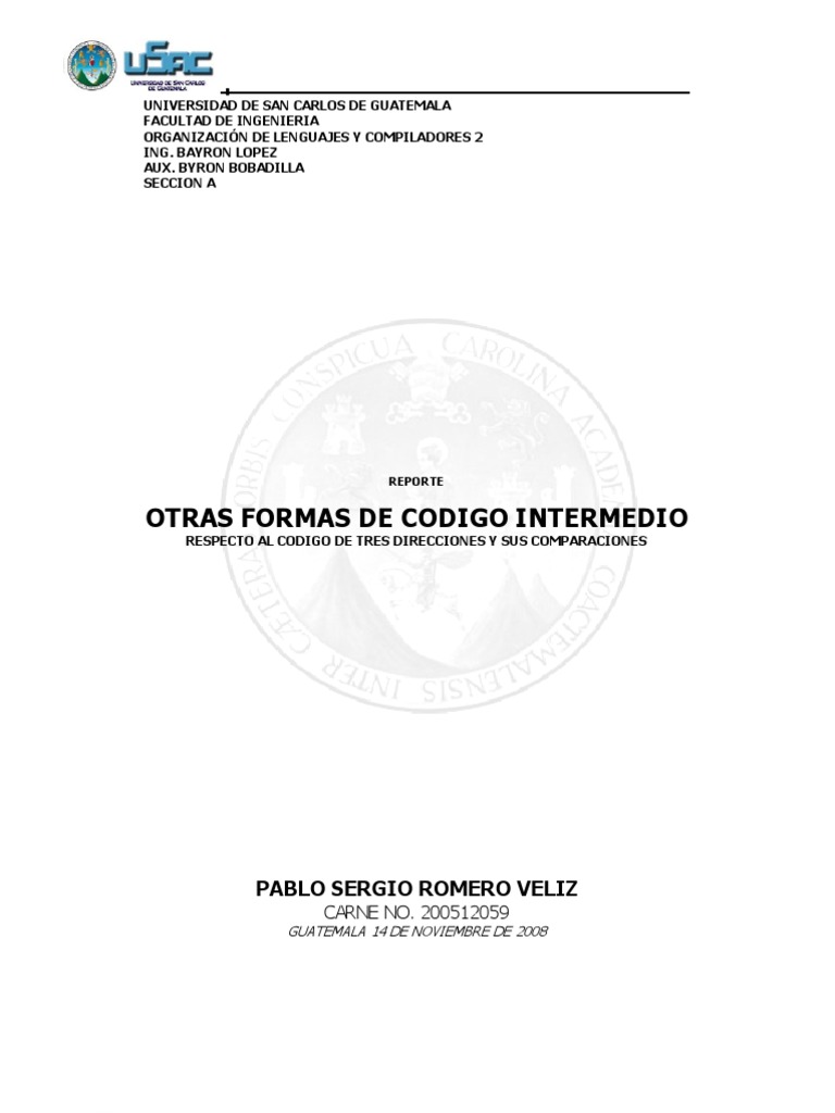 Tipos de Código Intermedio - 200512059 | PDF | Compilador | Lenguaje de ...