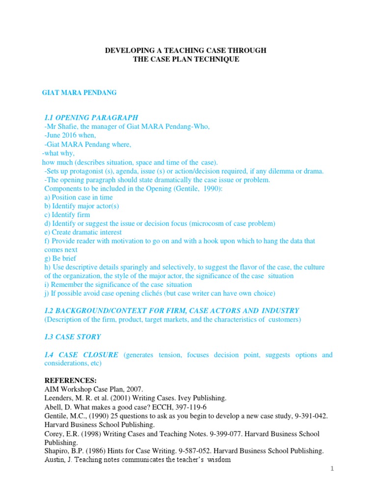Developing A Teaching Case Through The Case Plan Technique: 1.1 Opening ...