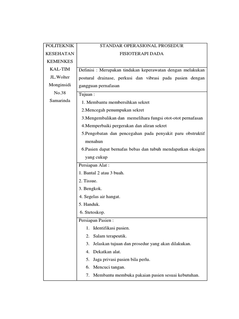 SOP Fisioterapi Dada | PDF