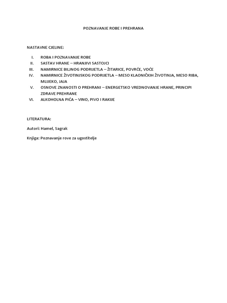 Poznavanje Robe I Prehrana | PDF