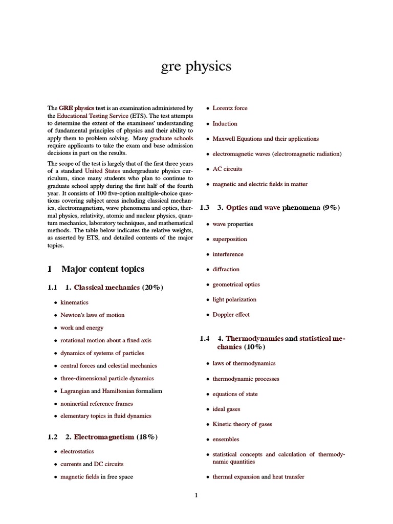 GRE Physics | PDF | Graduate Record Examinations | Physics
