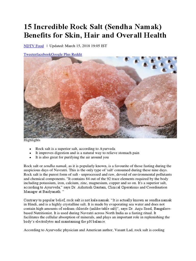 Sendha Namak Rock Salt Benefits | PDF | Sodium Chloride | Ayurveda