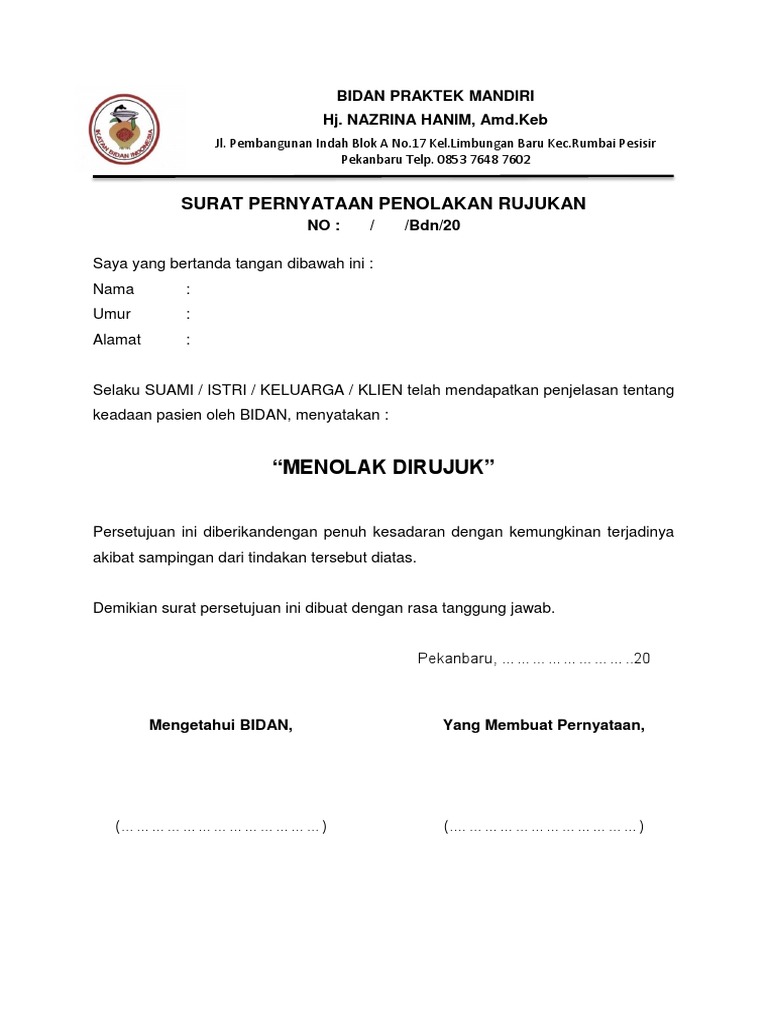 Form Surat Penolakan Rujukan | PDF