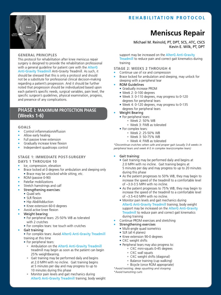 Rehabilitation Protocol for Meniscus Repair Surgery: A Guideline for ...