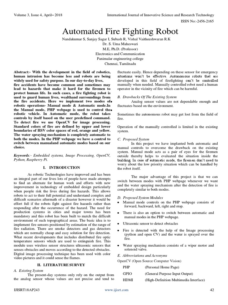 Automated Fire Fighting Robot | PDF | Raspberry Pi | Robot