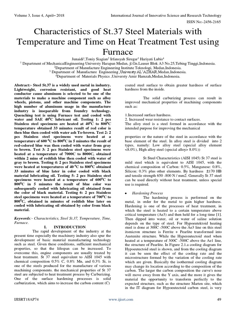 Characteristics of St.37 Steel Materials With Temperature and Time On ...