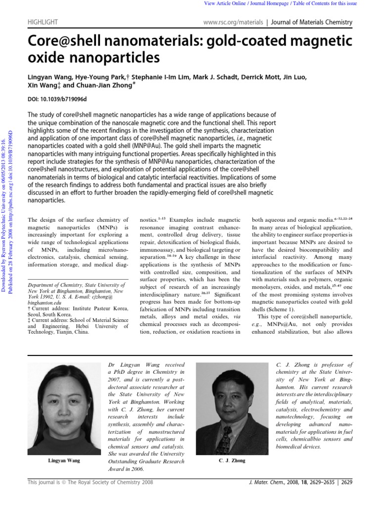 Core@shell Nanomaterials: Gold-Coated Magnetic Oxide Nanoparticles ...