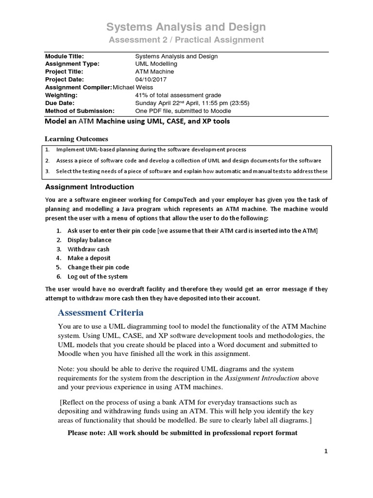 CA2 - UML Diagrams For ATM V3a PDF | PDF | Automated Teller Machine | Unified Modeling Language