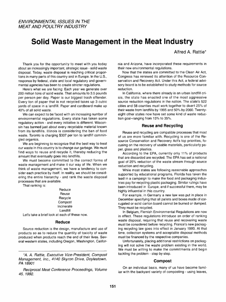 Meat Industry Waste Management Strategies | PDF | Compost | Waste ...