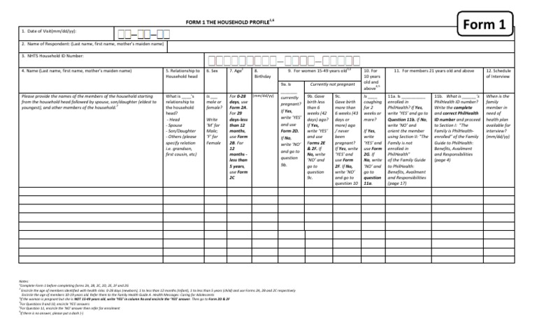 Form 1 The Household Profile | PDF | Woman | Living Arrangements
