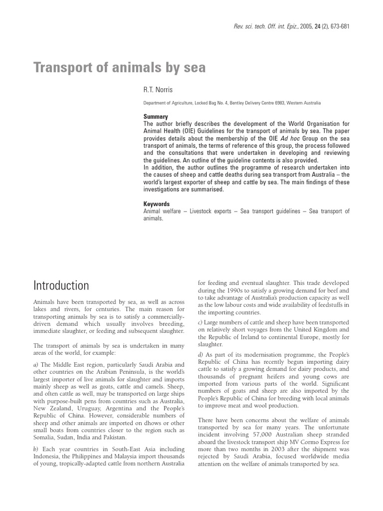 Transport of Animals at Sea | PDF | Animal Welfare | Cattle